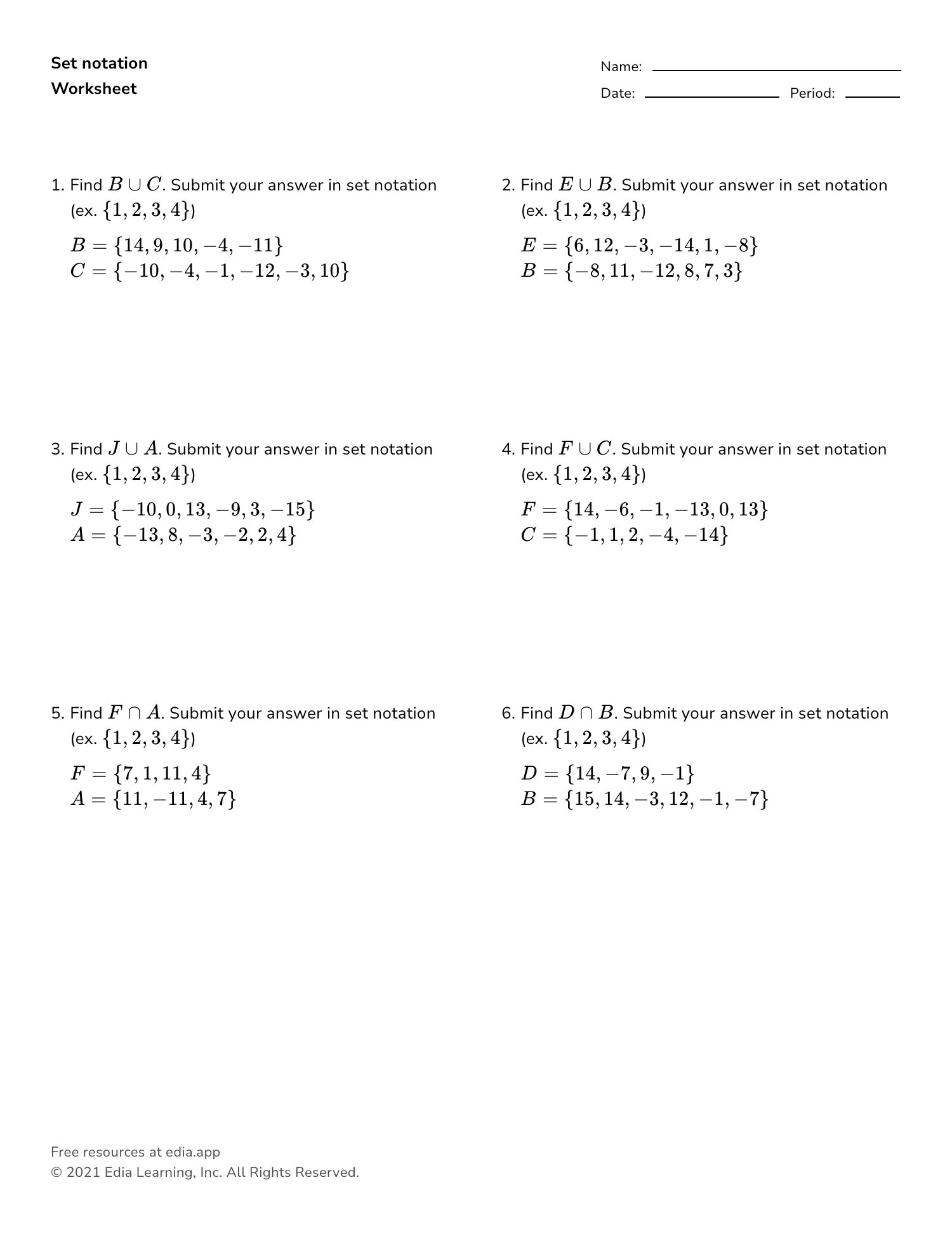 Straighten Get Together Steadily Set Notation Worksheet Elaborate
