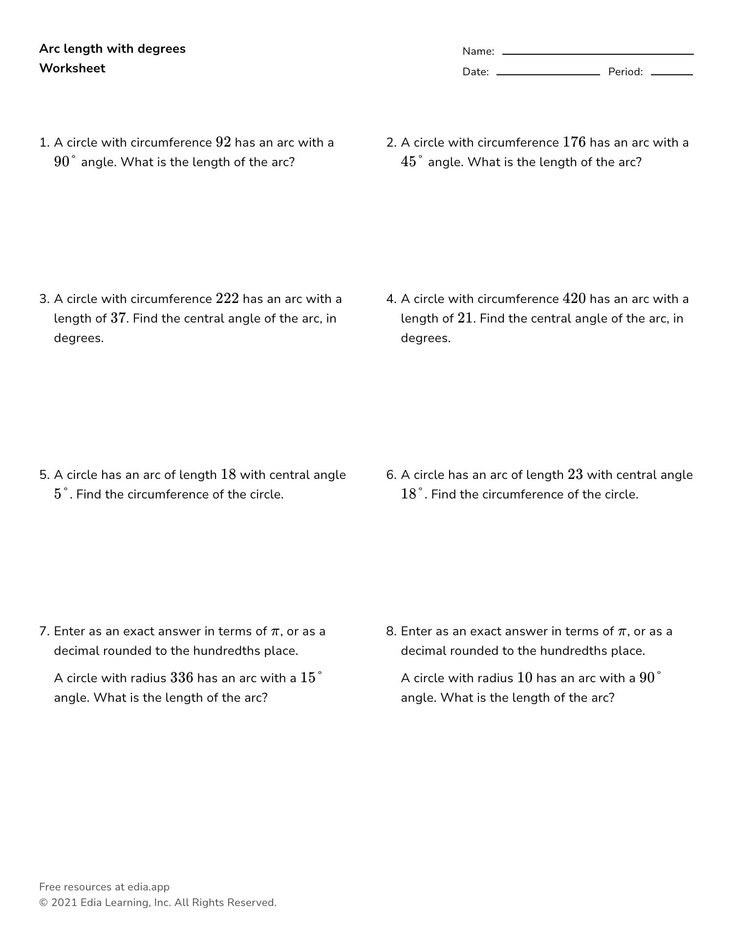 Circles Worksheet 3 Answers Arc Length Arc Length And Sector Area
