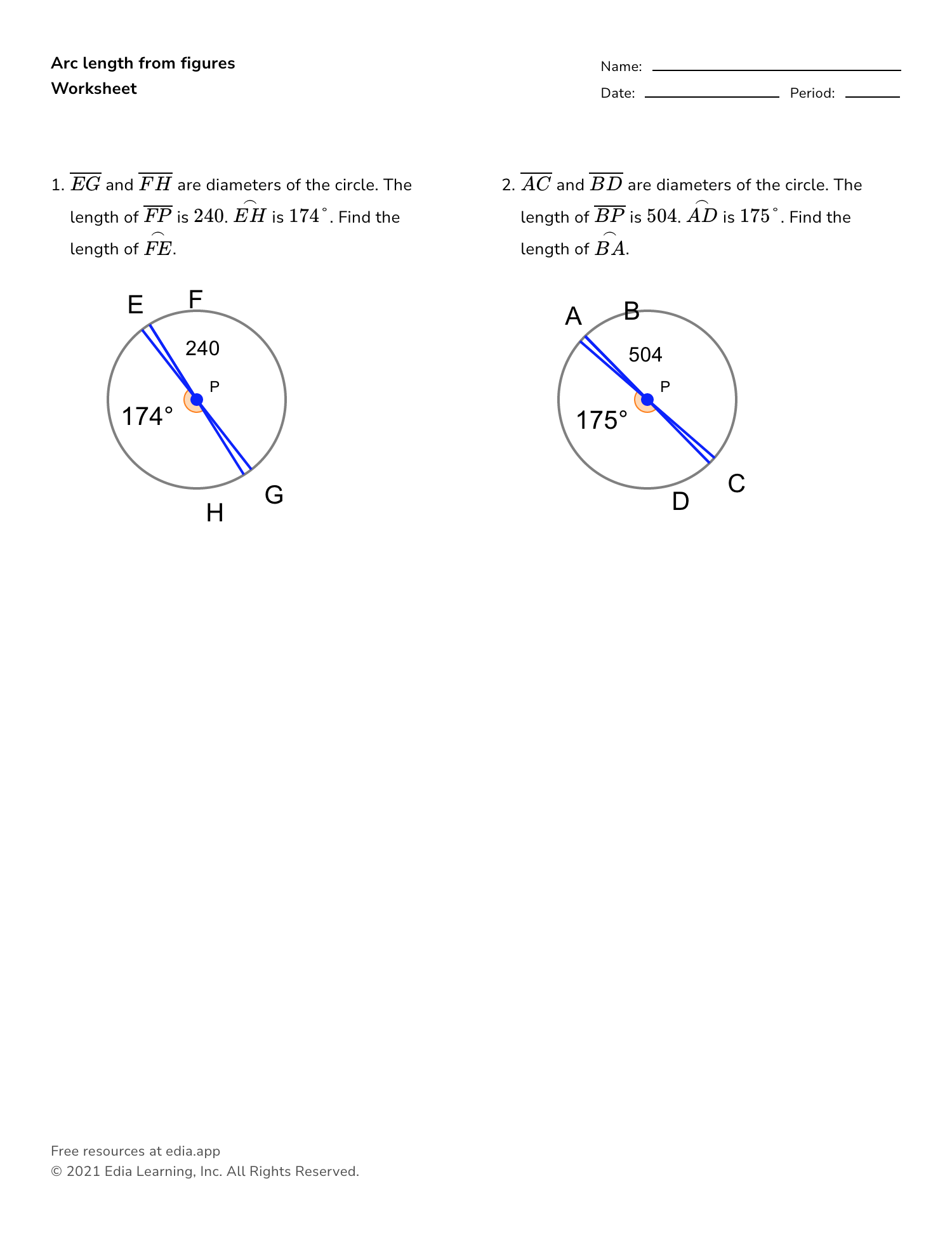Circumference And Arc Length Worksheet Geometry Circles Arc Length
