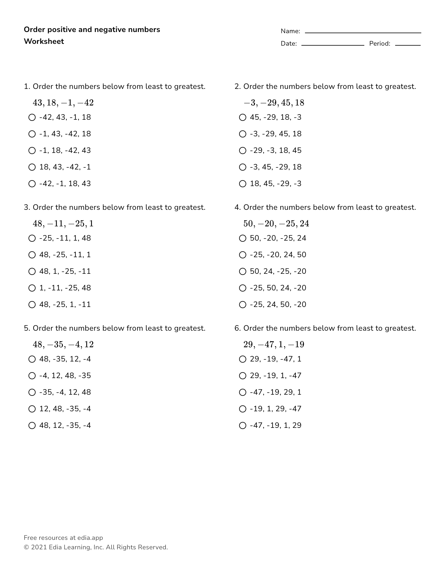 Ordering Numbers Including Negative Worksheet Negative Numbers Year 5