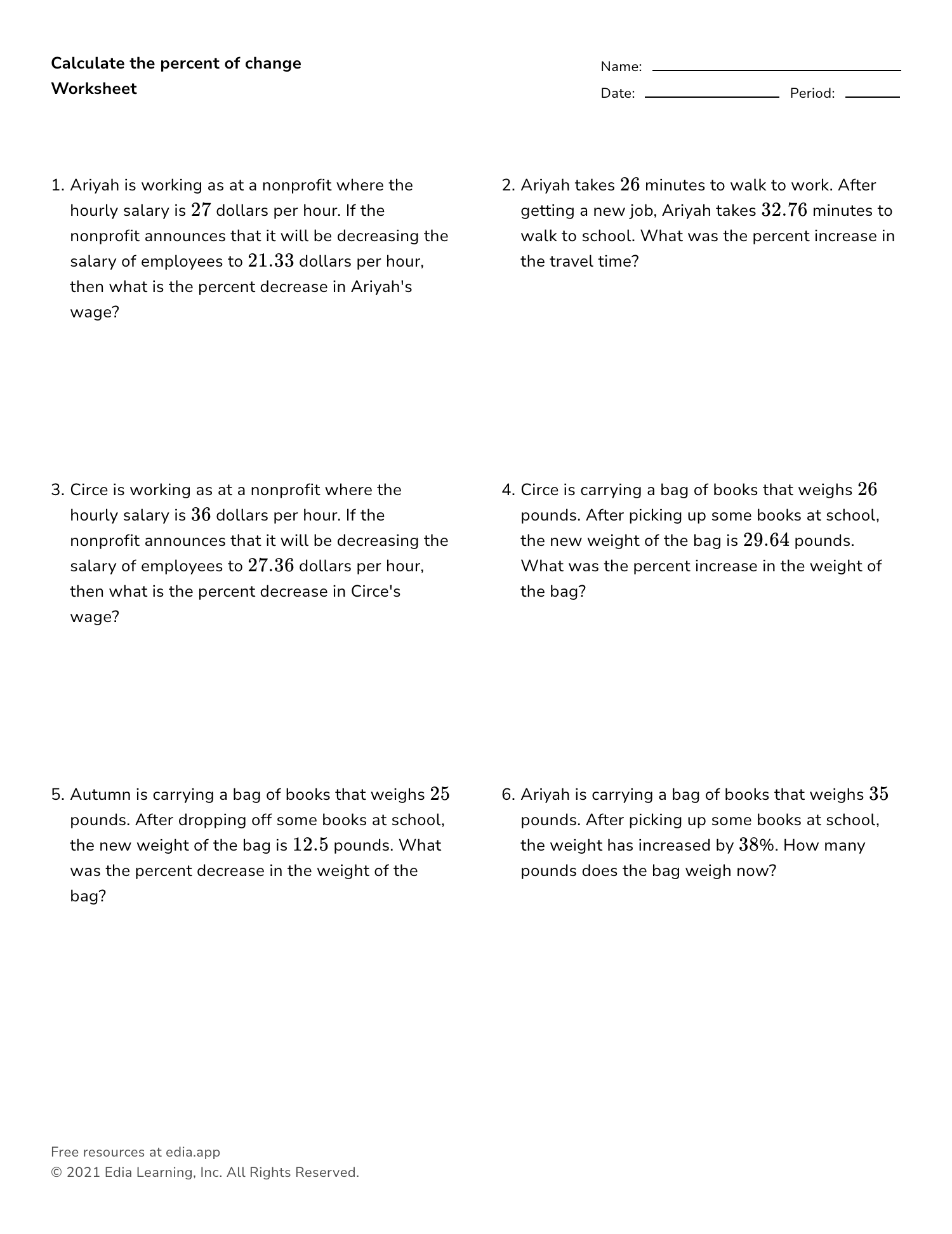 Proportion Application Worksheets