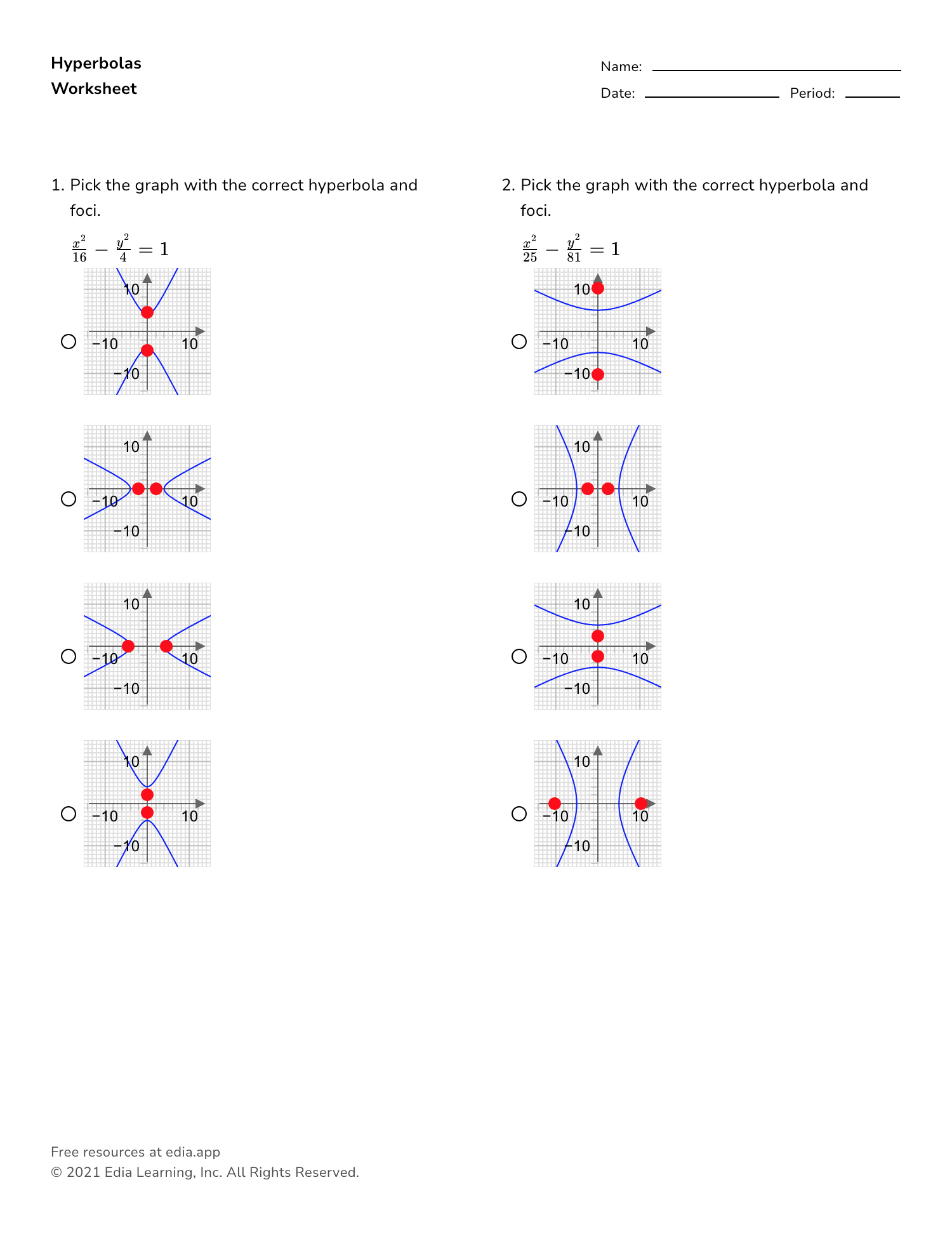 Hyperbola Worksheet