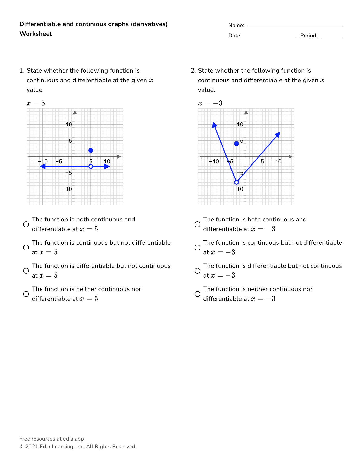 Derivatives Worksheet Precalculus Derivatives The PRODUCT & QUOTIENT