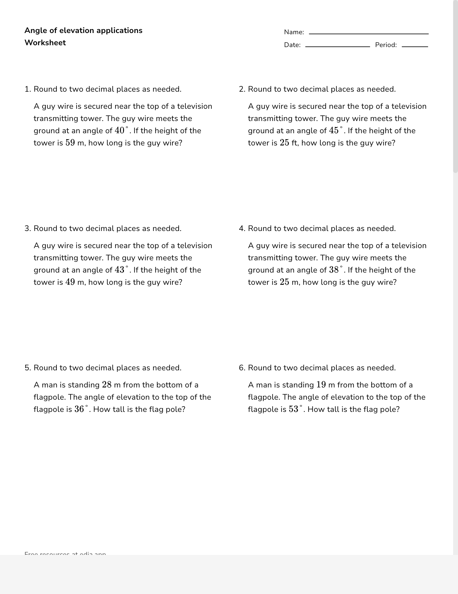 Trigonometric Applications Worksheets Solved Applications Of